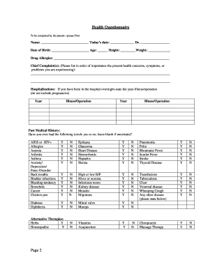 Fillable Online Health Questionnaire - OhioHealth Primary Care and ...