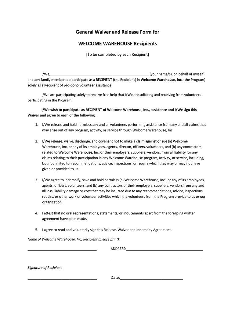 Fillable Online dublinschools General Waiver and Release Form for ...