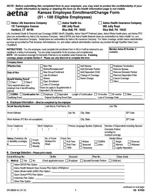 Fillable Online Kansas Employee Enrollment/Change Form - 51-100 employees - Aetna. Kansas ...
