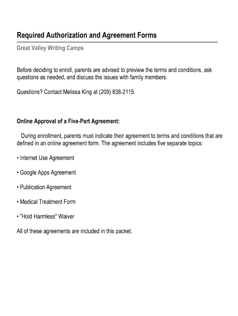Fillable Online Required Authorization and Agreement Forms Fax Email ...