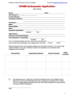 Fillable Online students cfaes ohio-state baughman.261 osu.edu CFAES Ambassador Application ...
