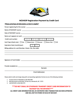 Fillable Online ncehsop credit card information form 2017 - ncehsop Fax ...