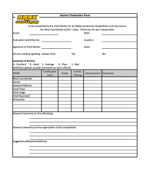 Fillable Online Starter 's Evaluation Form - sask speed skating Fax ...