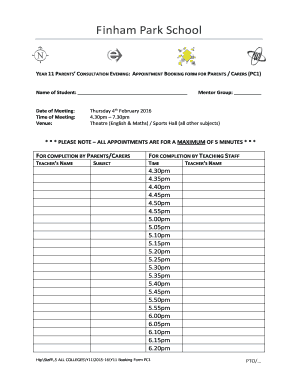 Fillable Online EAR 11 PARENTS CONSULTATION EVENING APPOINTMENT BOOKING ...