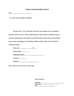 Texas Notice of Dishonored Check - Criminal - Keywords: bad check ...