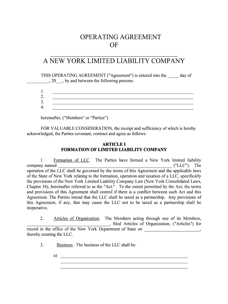 Operating Agreement Llc Ny Fill Out Sign Online DocHub