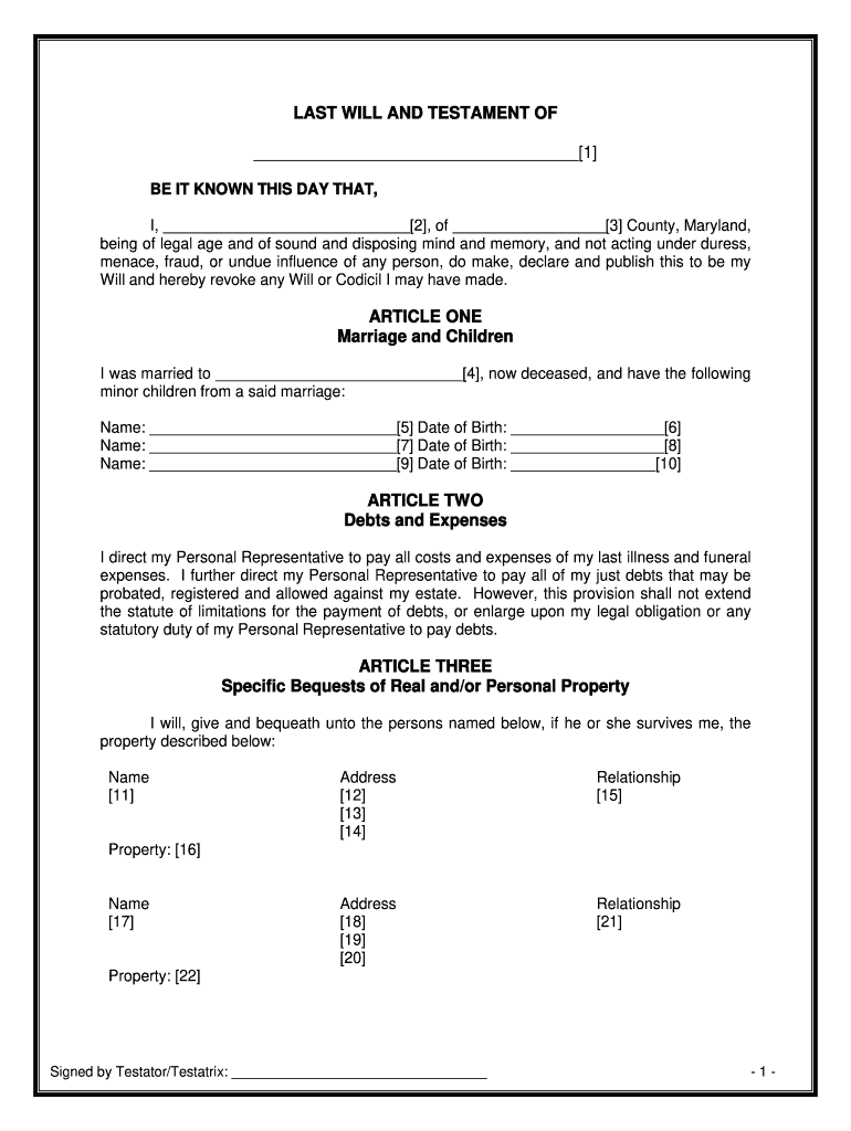 Sample Will Maryland Fill Out Sign Online DocHub