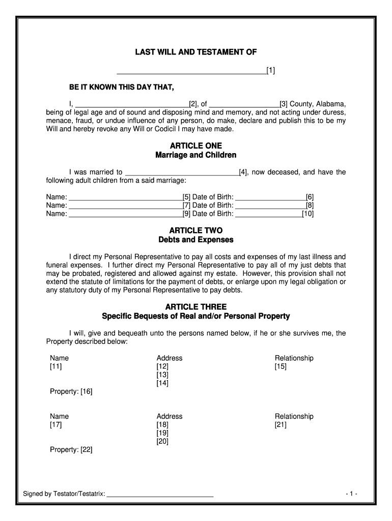 Free Will Template Alabama Printable Form Templates And Letter