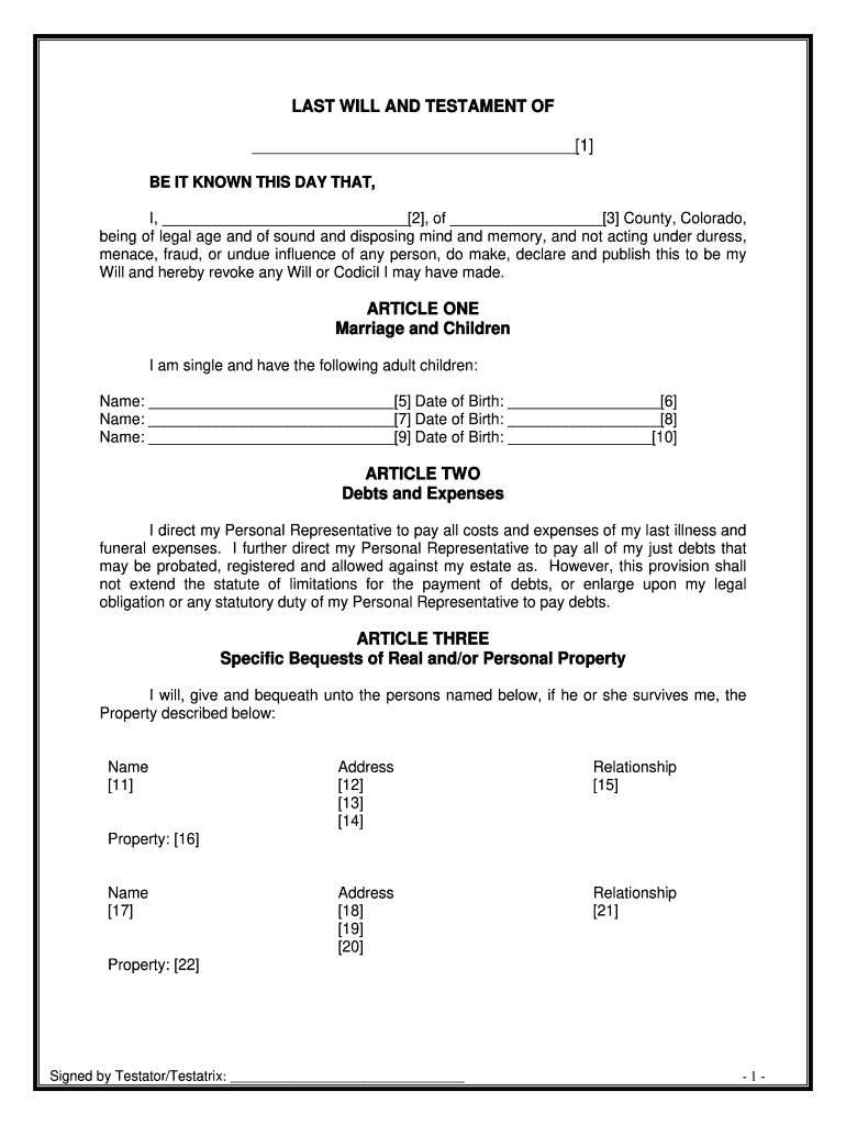 Colorado Last Will And Fill Online Printable Fillable Blank 