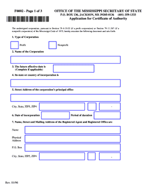 Mississippi Registration of Foreign Corporation - pdfFiller