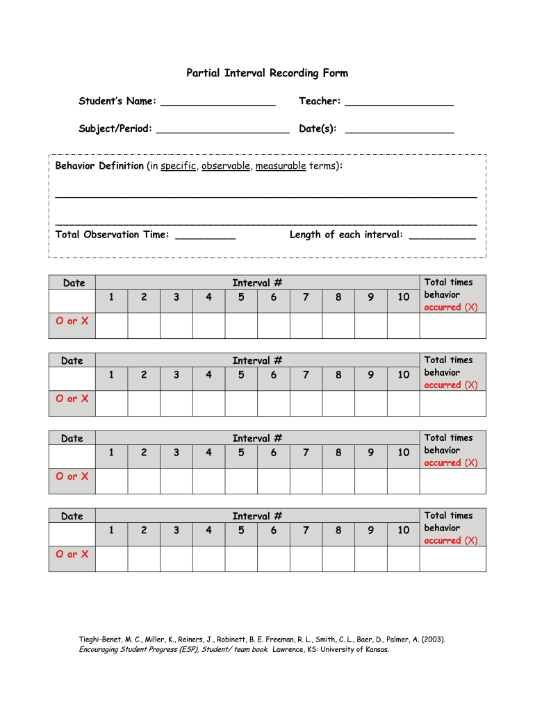 Partial Interval Recording Data Sheet Fill Online Printable 