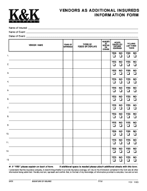 Fillable Online VENDORS AS ADDITIONAL INSUREDS INFORMATION FORM Fax ...