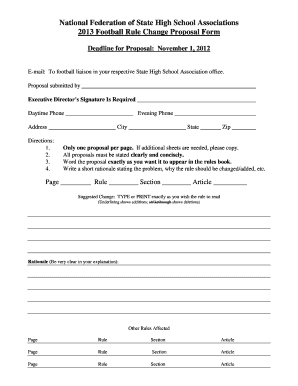 Fillable Online NFHS 2013 Football Rule Change Proposal Form - MOA Fax ...