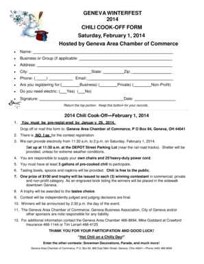 Fillable Online GENEVA WINTERFEST 2014 CHILI COOK-OFF FORM Saturday ...