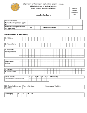 Fillable Online Application Form - AIIMS Jodhpur Fax Email Print ...