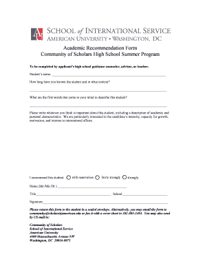 Fillable Online american Academic Recommendation Form Community of ...