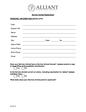 Fillable Online alliant Service Animal Registration form - Alliant ...