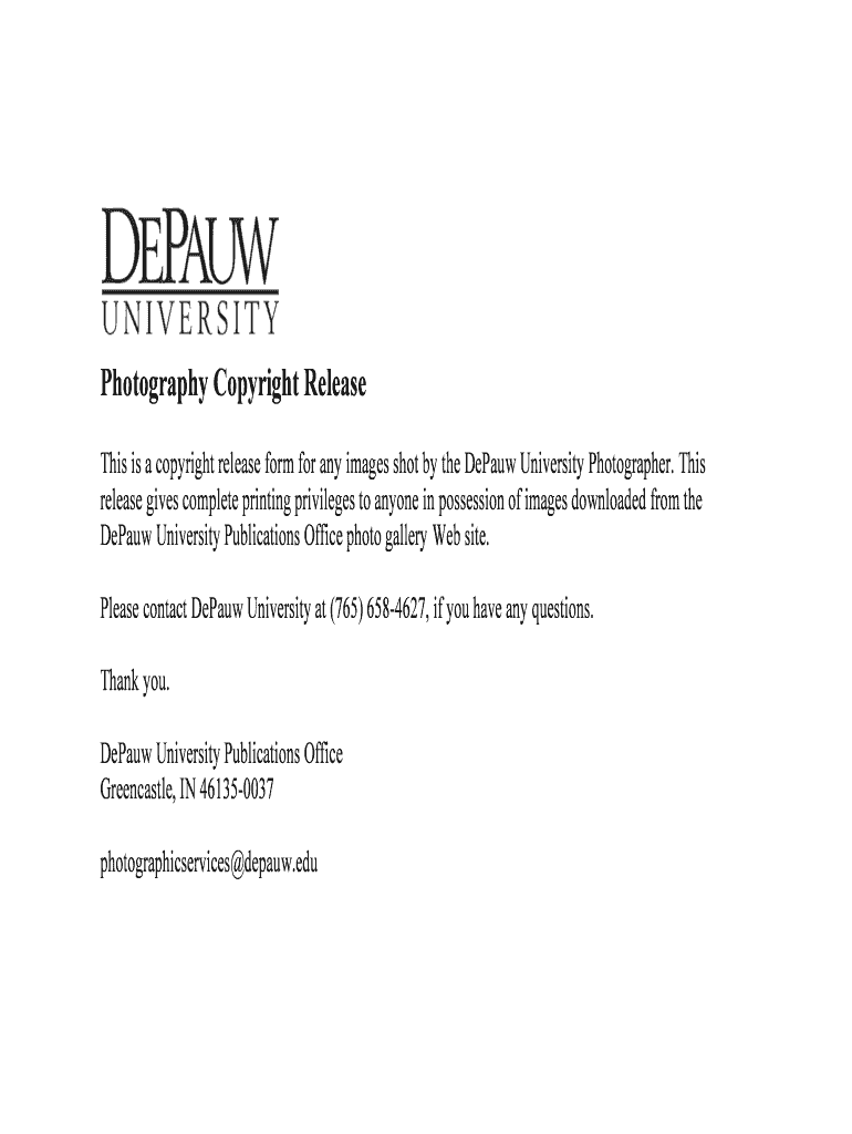 Fillable Online depauw photo copyright release form fill out online Fax ...
