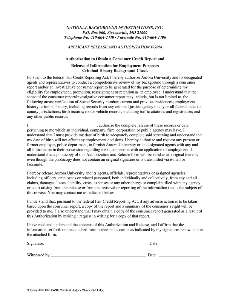 Fillable Online aurora Authorization to Obtain a Consumer Credit Report ...
