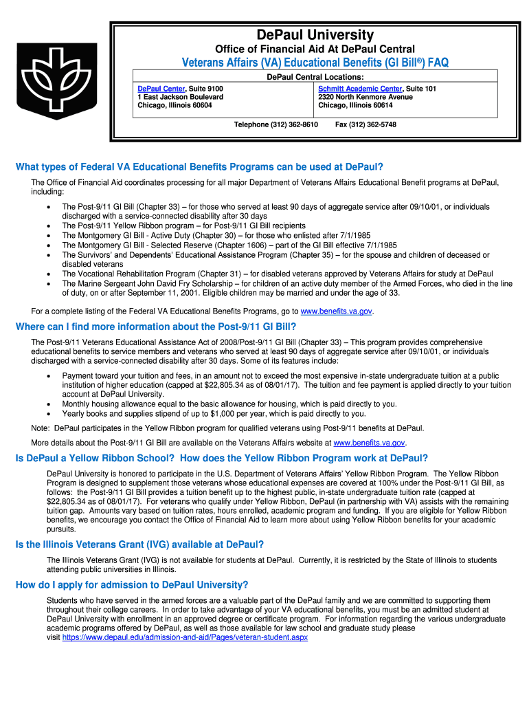 Fillable Online Veterans Affairs (VA) Educational Benefits (GI Bill ...