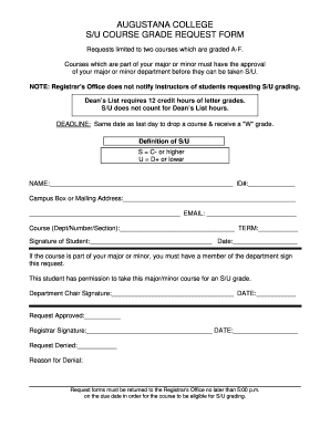 Fillable Online augie S/U Grading Petition Form - Augustana College ...