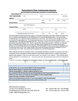 Fillable Online Partnership/LLC/Sole Proprietorship Organizer - Mike Parisi Tax ... Fax Email ...