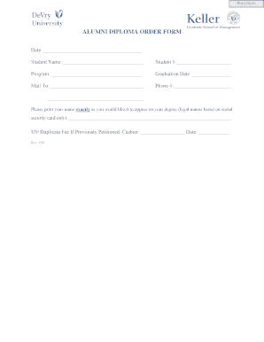 Fillable Online ALUMNI DIPLOMA ORDER FORM Fax Email Print - pdfFiller