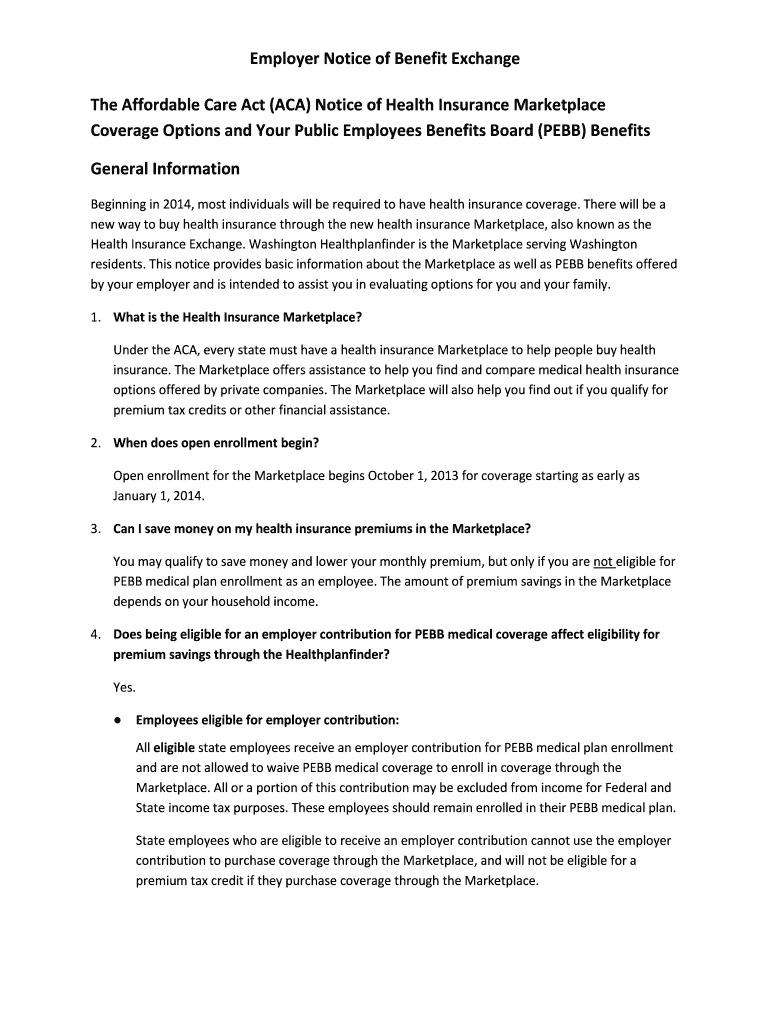 Fillable Online evergreen Employer Notice of Benefit Exchange The ...