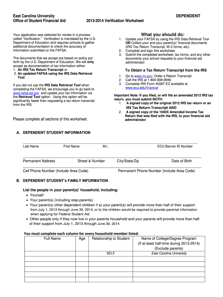 Fillable Online ecu East Carolina University DEPENDENT Office of Student ... Fax Email Print ...