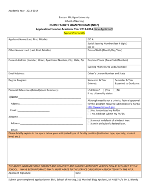 Fillable Online emich NURSE FACULTY LOAN PROGRAM (NFLP) Application Form for ... - emich Fax ...