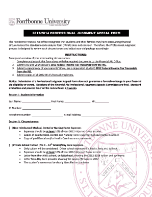 Fillable Online fontbonne Professional Judgment Form (pdf) - Fontbonne ...