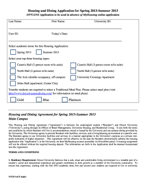 Fillable Online drexel Housing and Dining Application for Spring 2013 ...