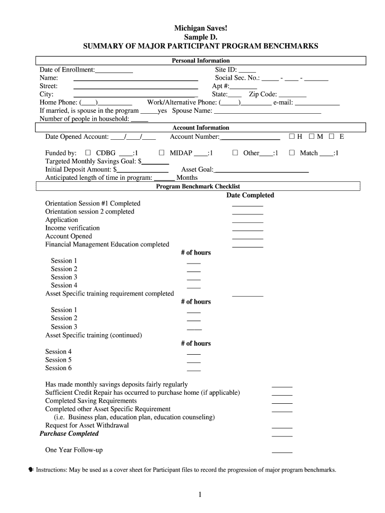 Fillable Online Sample D Participant Information Summary - Michigan IDA ...