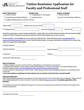 Fillable Online drexel Tuition Remission Application for Faculty and Professional Staff Fax ...
