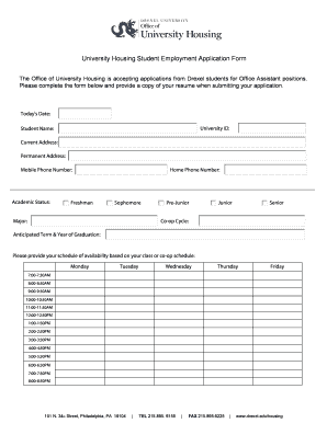 Fillable Online drexel University Housing Student Employment ...
