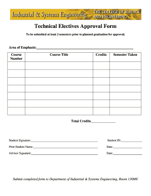 Fillable Online isye umn Technical Electives Approval Form (pdf) - Industrial and Systems ...