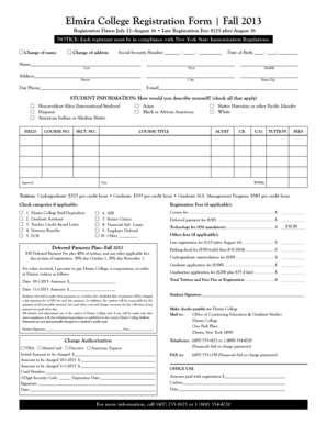 Fillable Online elmira Elmira College Registration Form Fall 2013 ...