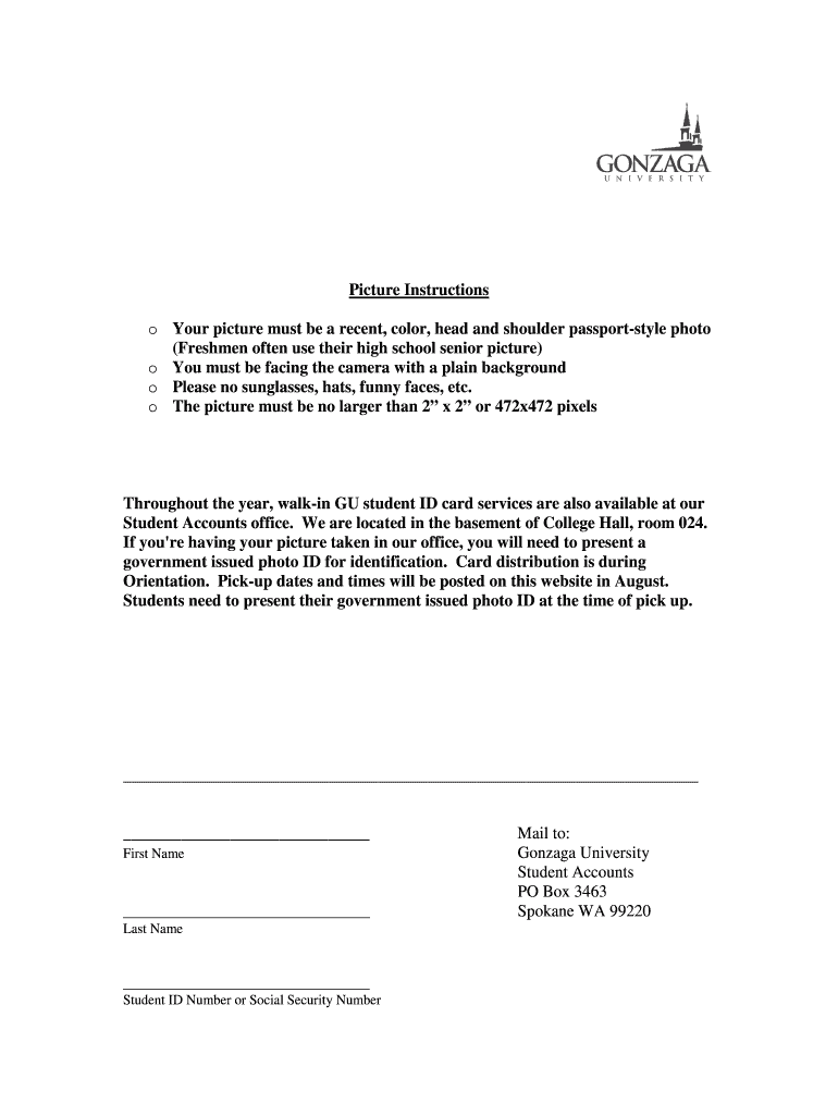 Fillable Online gonzaga ID card form - Gonzaga University - gonzaga Fax ...