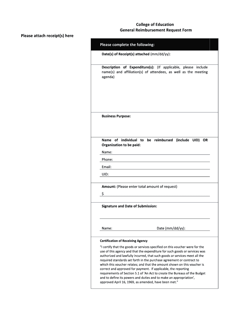 Fillable Online COE general reimb formedit - College of Education - Illinois State Fax Email ...