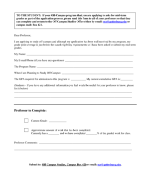 Fillable Online gettysburg TO THE STUDENT If your Off-Campus program ...
