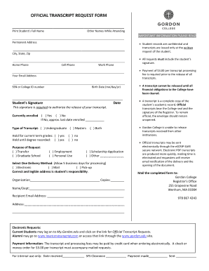 Gordon College Transcript Request - Fill Online, Printable, Fillable ...