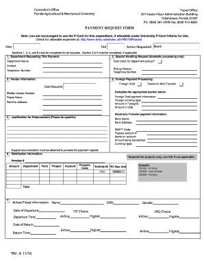 Fillable Online famu TRV - 8 11/10 PAYMENT REQUEST FORM - Florida ...