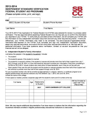 Fillable Online sbcc INDEPENDENT STANDARD VERIFICATION Fax Email Print ...