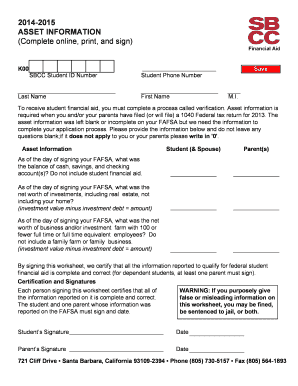 Fillable Online sbcc 20142015 ASSET INFORMATION (Complete online, print, and sign) K00 SBCC ...