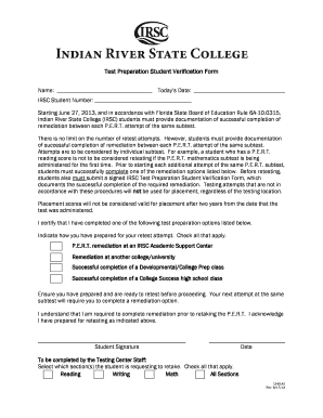 Fillable Online irsc Test Preparation Student Verification Form ...