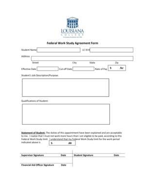 Fillable Online Federal Work Study Agreement Form - Home Louisiana ...
