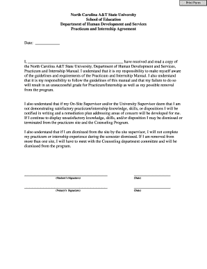 Fillable Online ncat Practicum and Internship Agreement Fax Email Print - pdfFiller