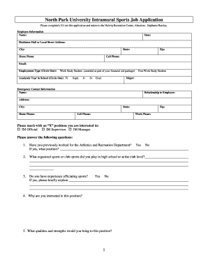 Fillable Online northpark North Park University Intramural Sports Job ...