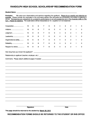 Fillable Online Randolph high school scholarship recommendation form Fax Email Print - pdfFiller