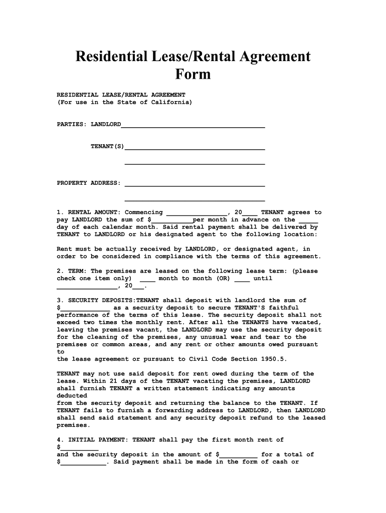 Free California Lease Agreements 6 Residential Commercial Pdf Word 